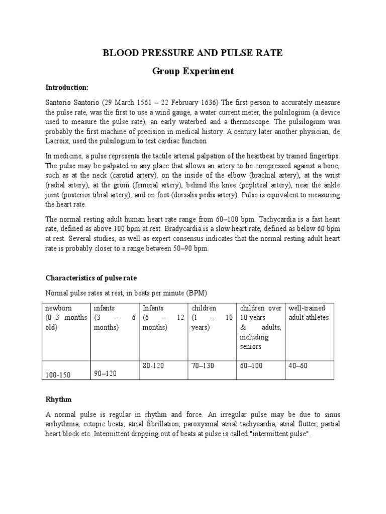 Blood Pressure and Pulse Rate Overview | PDF | Blood Pressure | Pulse