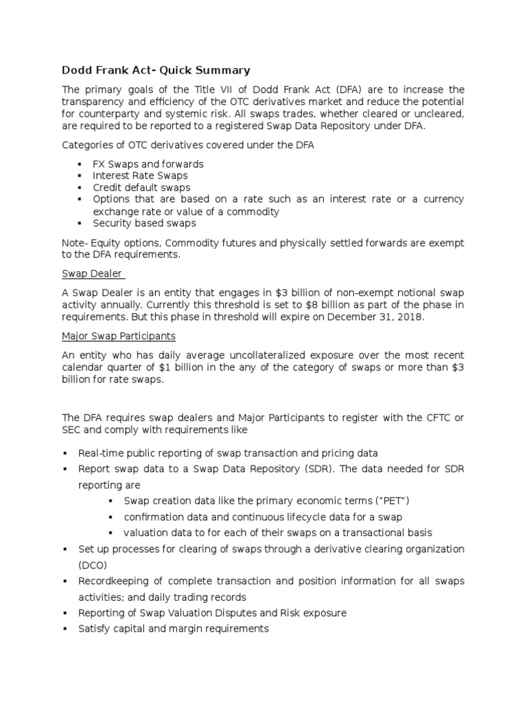 Dodd Frank Act-Summary | PDF