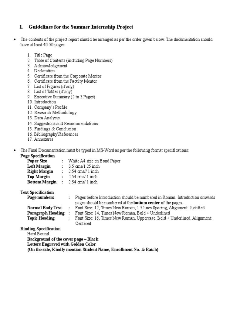 Guidelines For The Summer Internship Project: Research Methodology Data ...