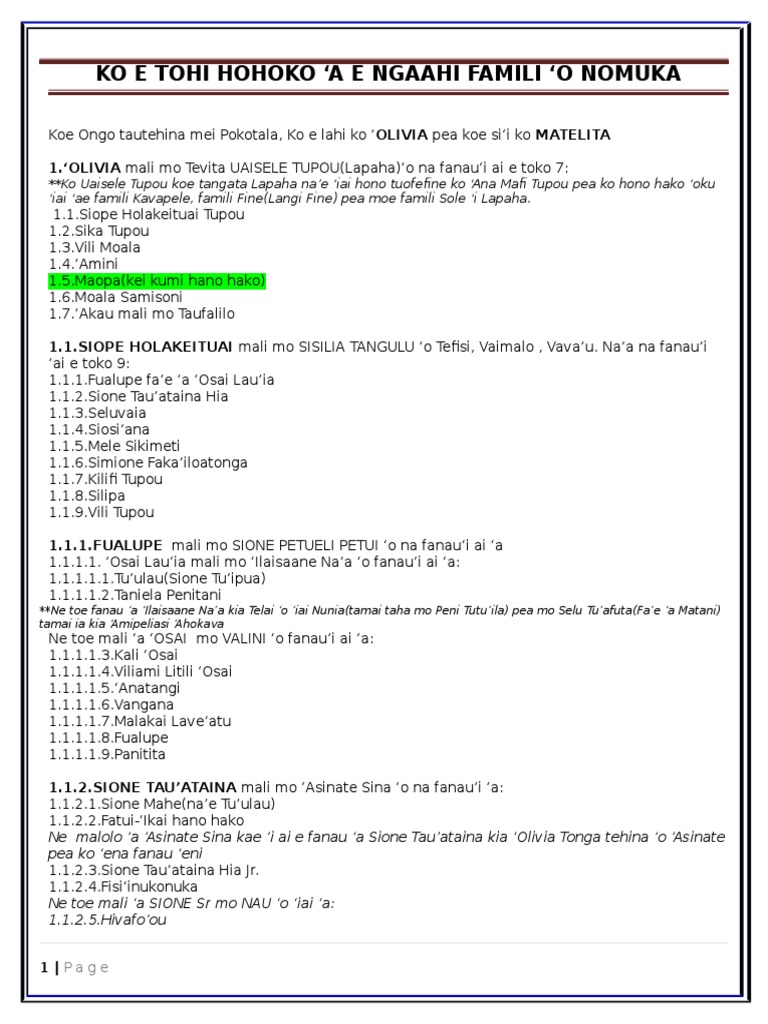 Nomuka Genealogy 5 | Download Free PDF | Tonga