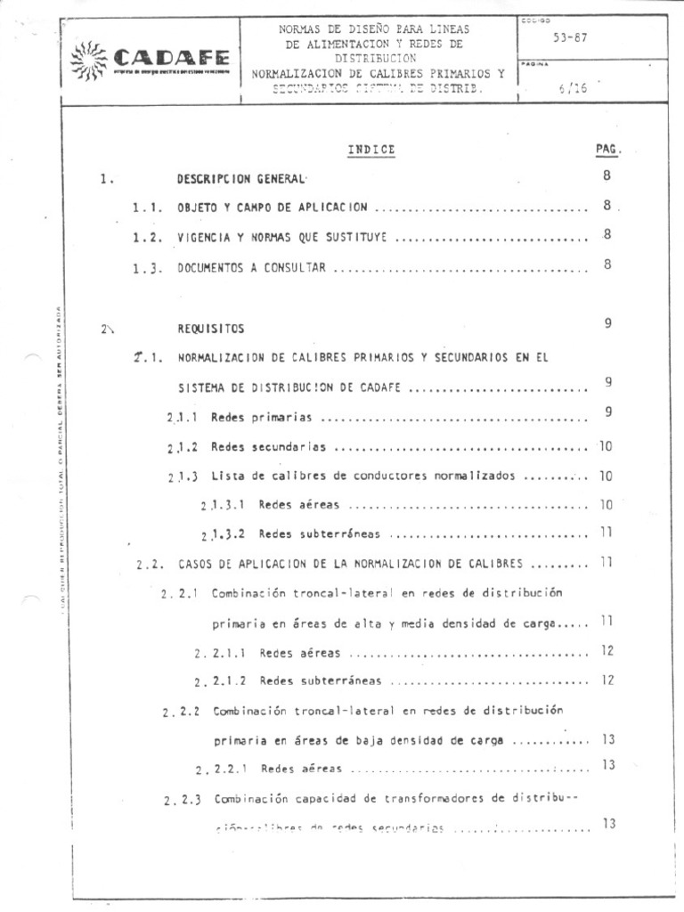 Norma Distribucion CADAFE - 53-87 Calibres de Conductores PDF | PDF