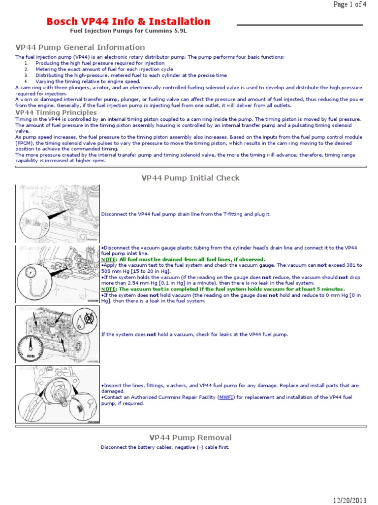 Bosch VP44 Info & Installation | PDF | Fuel Injection | Pump