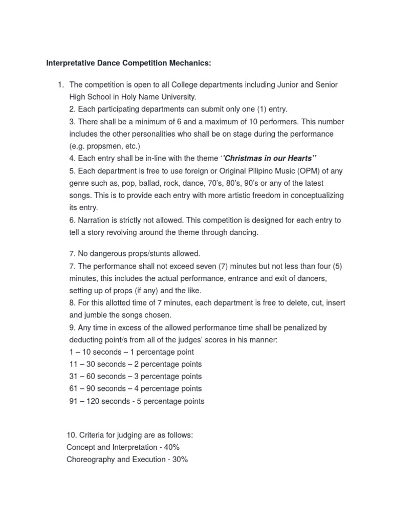 Interpretative Dance ALMA FEST Criteria | Dances | Performing Arts