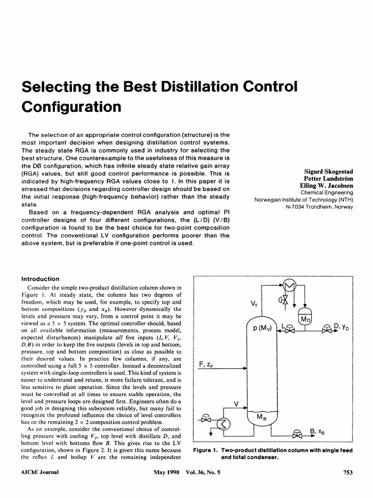 Selecting The Best Distillation Control Configuration - Skogestad1990 ...