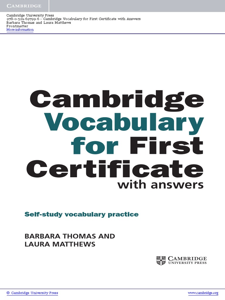 Cambridge Vocabulary For First Certificate Book With Answers and Audio ...