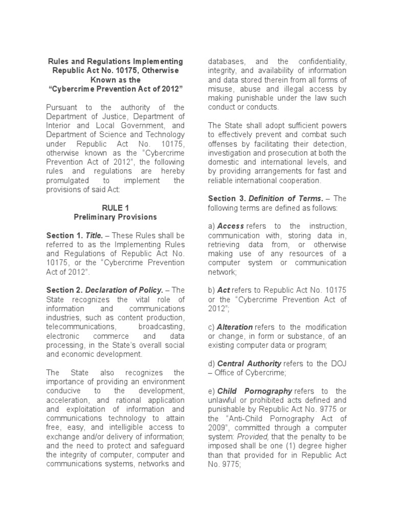 RA 10175 IRR.docx | Online Safety & Privacy | Computer Security