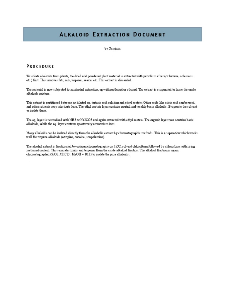 Alkaloid Extraction Procedures | PDF