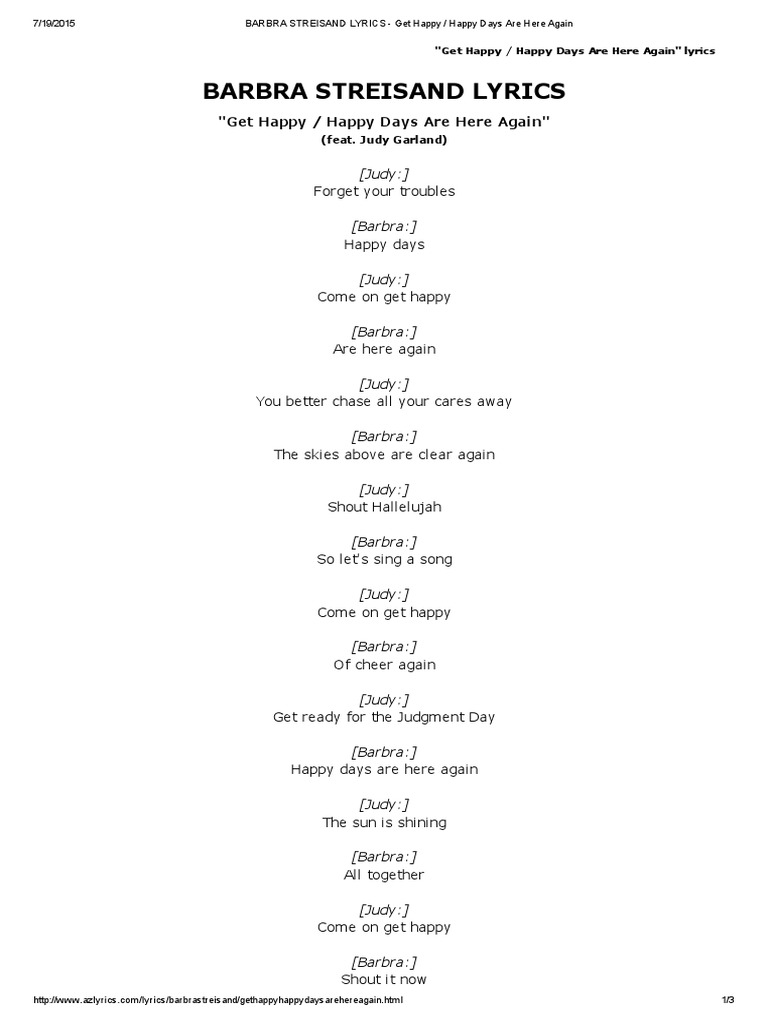 Barbra Streisand and Judy Garland - Happy Days Are Here Again - Get ...