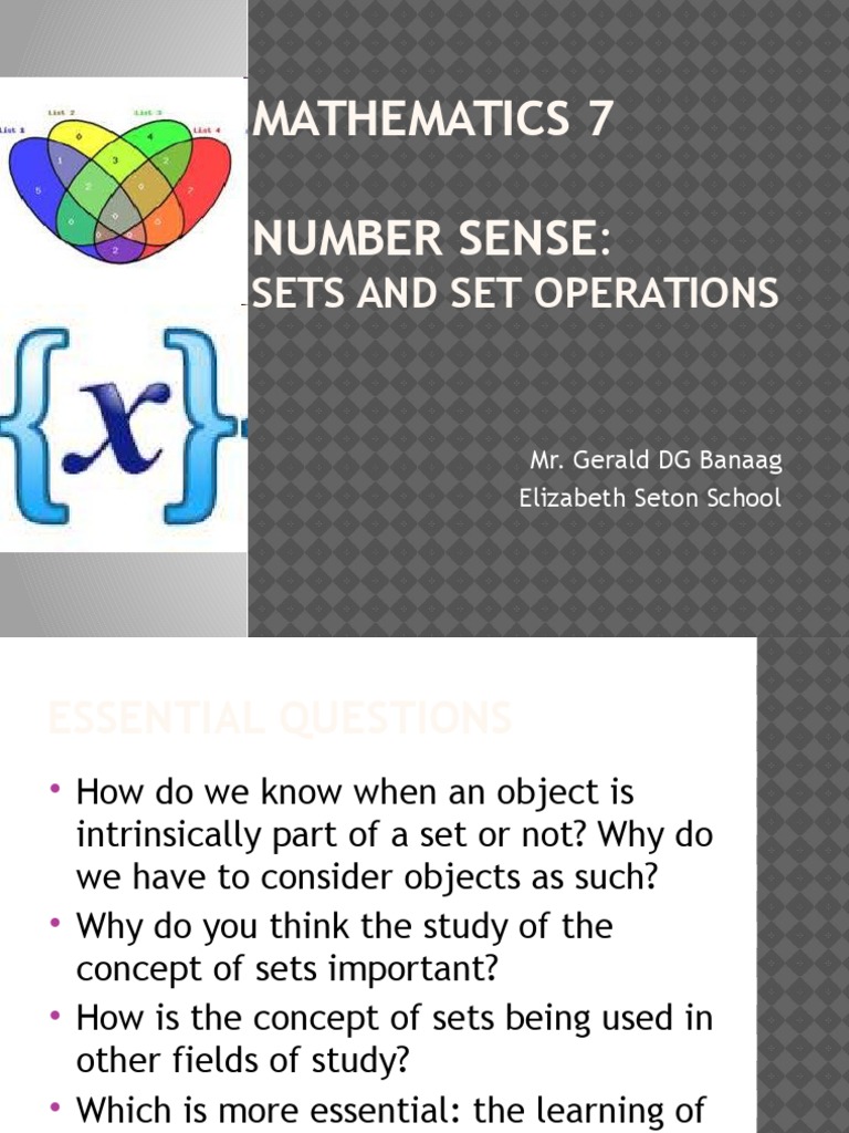 Mathematics 7 Number Sense:: Sets and Set Operations | PDF | Logic ...