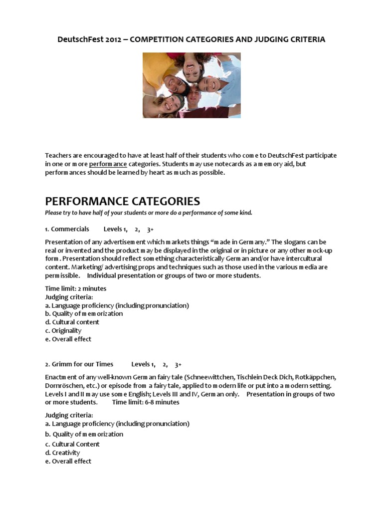 DeutschFest 2012 Competition Categories | PDF | Map | Songs