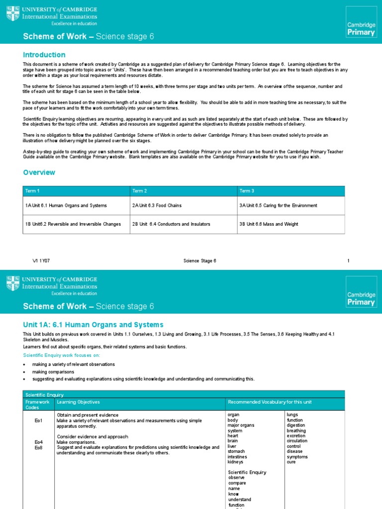 Scheme of Work Science Stage 6v1 | PDF | Scientific Method | Filtration