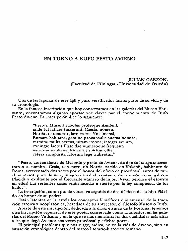 JULIAN GARZON: en Torno A Rufo Festo Avieno | PDF | Títulos romanos ...