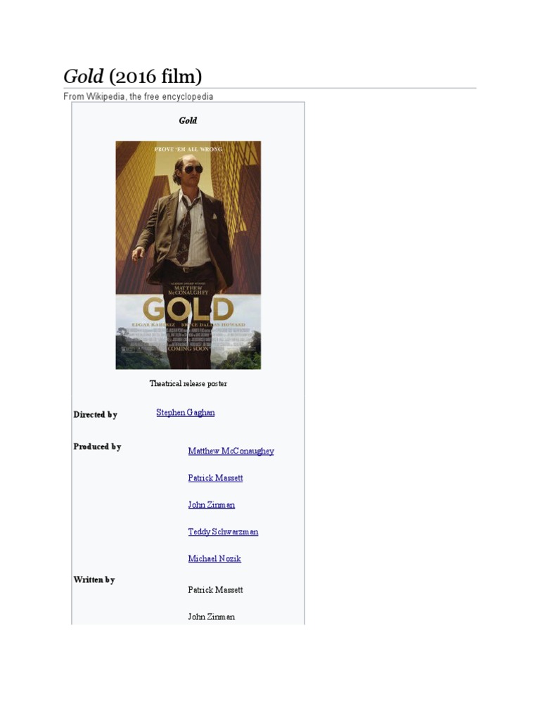 Gold (2016 Film) : From Wikipedia, The Free Encyclopedia | PDF | Cinema ...