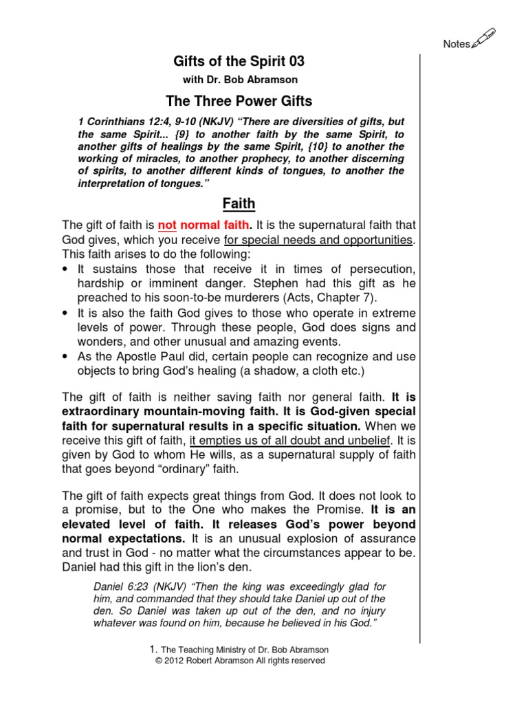 Gifts of The Spirit 03 Three Power Gifts | PDF | Spiritual Gift | Miracle