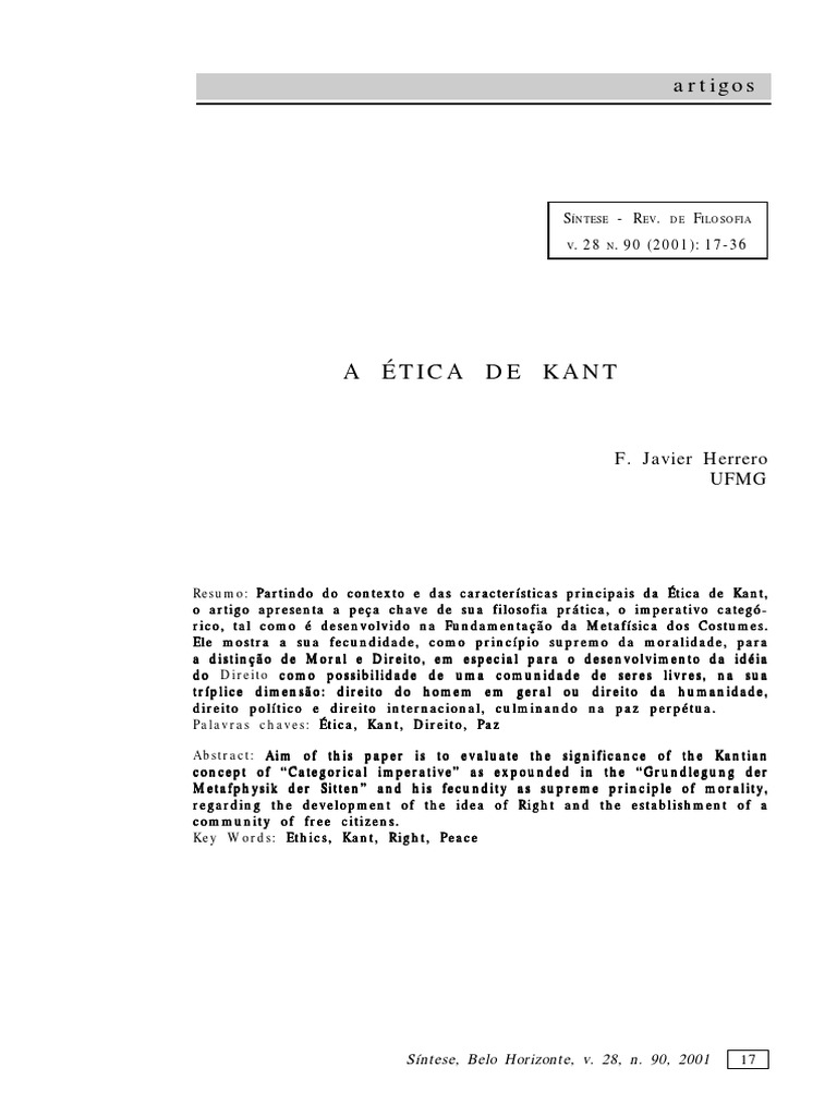 A Ética de Kant e o Imperativo Categórico como Princípio Supremo da ...