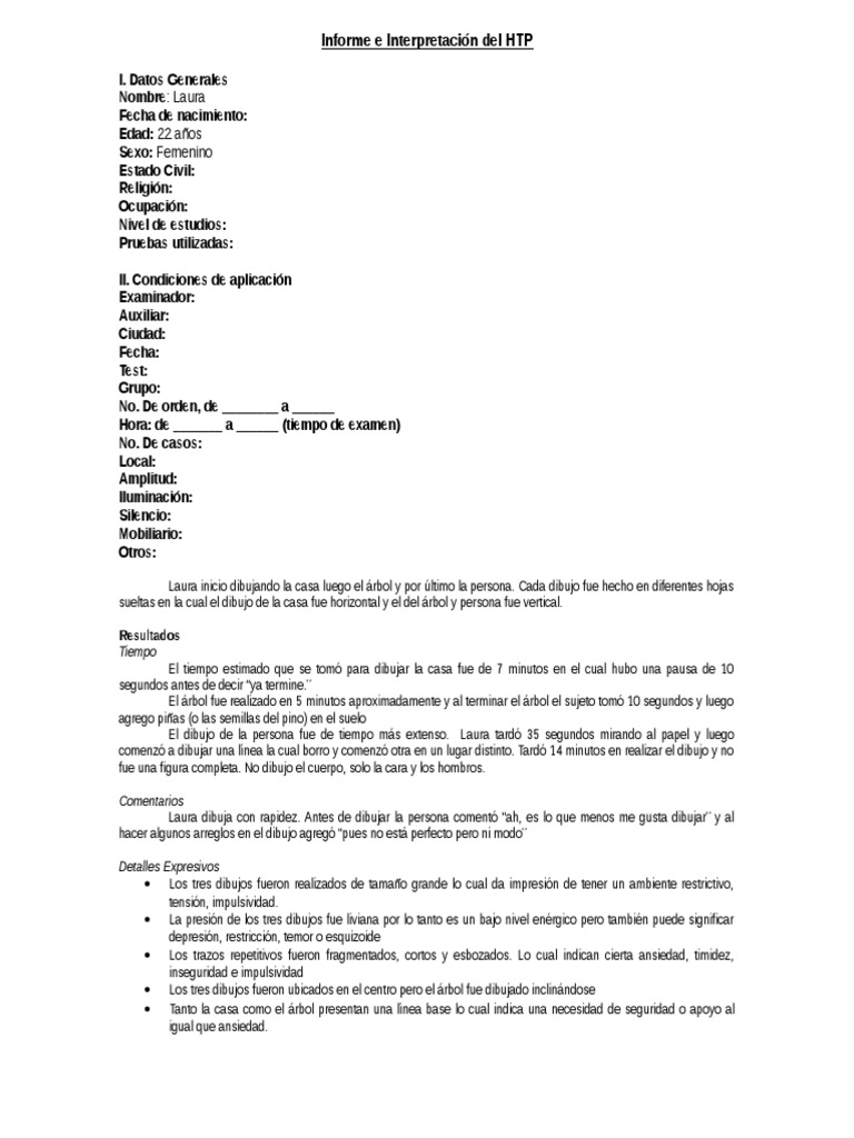 Informe e Interpretación del Test HTP | PDF | Arboles | Temor