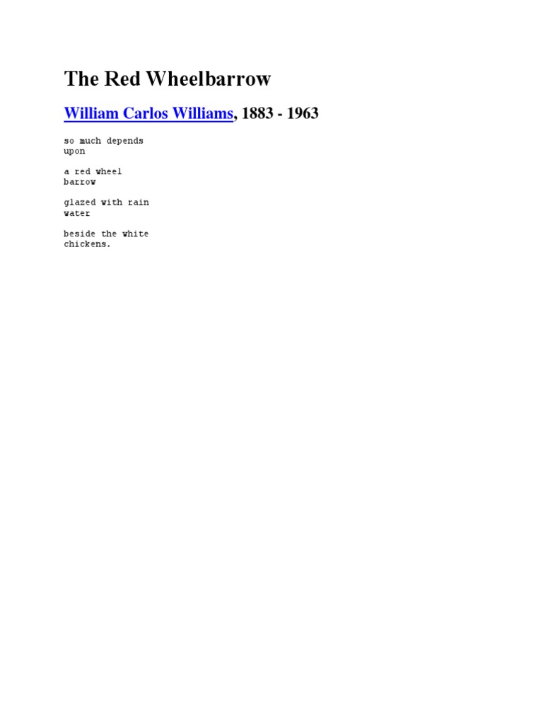 The Red Wheelbarrow Poem by William Carlos Williams | PDF