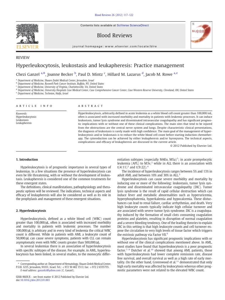 Hyperleukocytosis, Leukostasis and Leukapheresis Practice Management ...