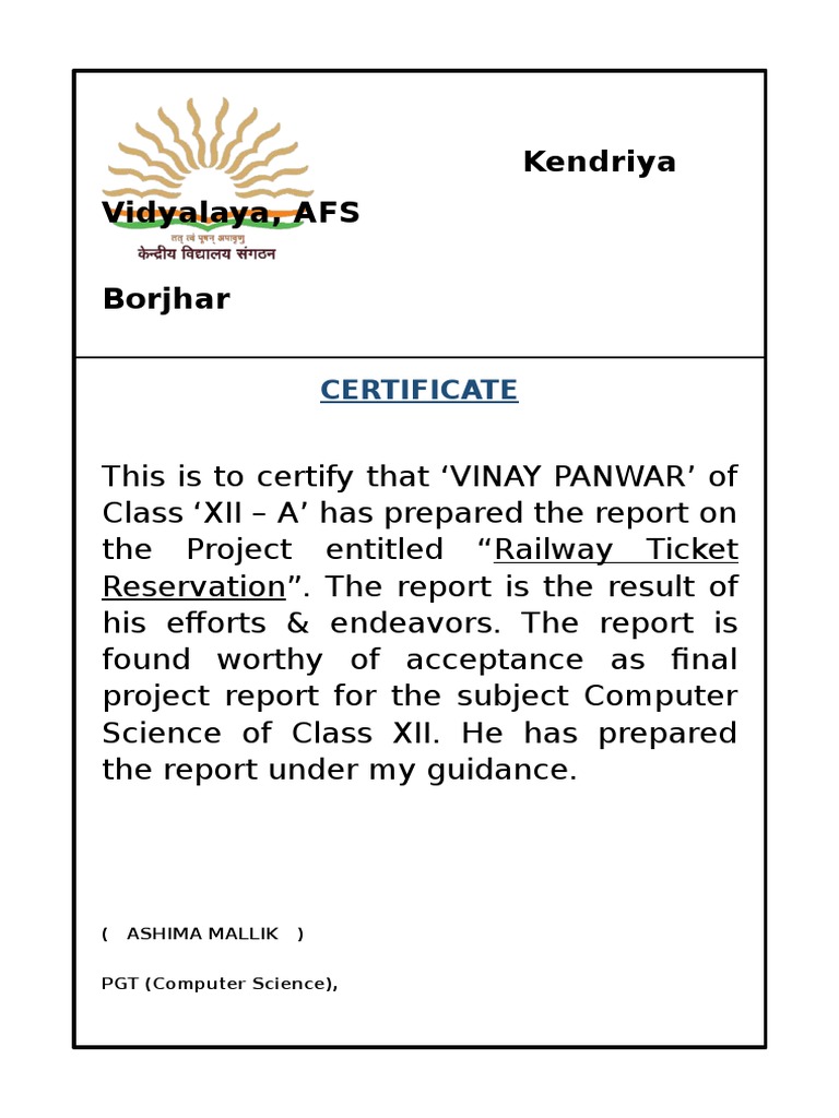 Certficate For Investigatory Project Class 12 | PDF