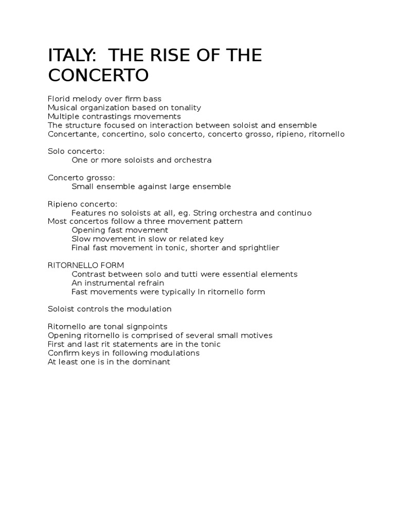 Italy's Rise of the Concerto: Melody Over Bass | PDF