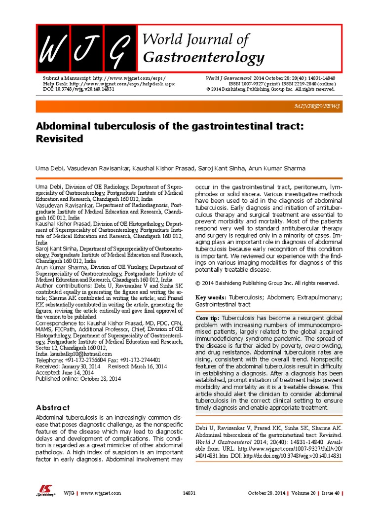 Tuberculosis Gastrointestinal PDF | PDF | Tuberculosis | Large Intestine