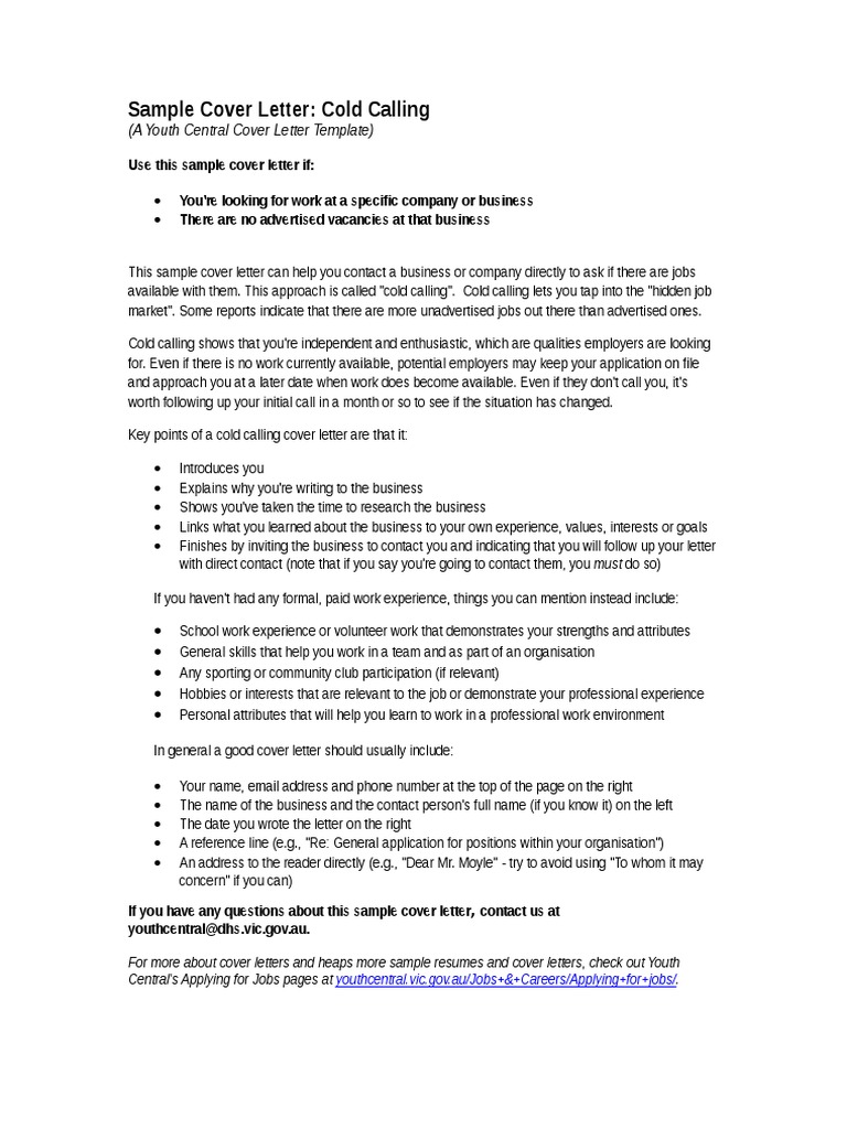 Cold Calling Cover Letter Guide | PDF | Cognition | Business