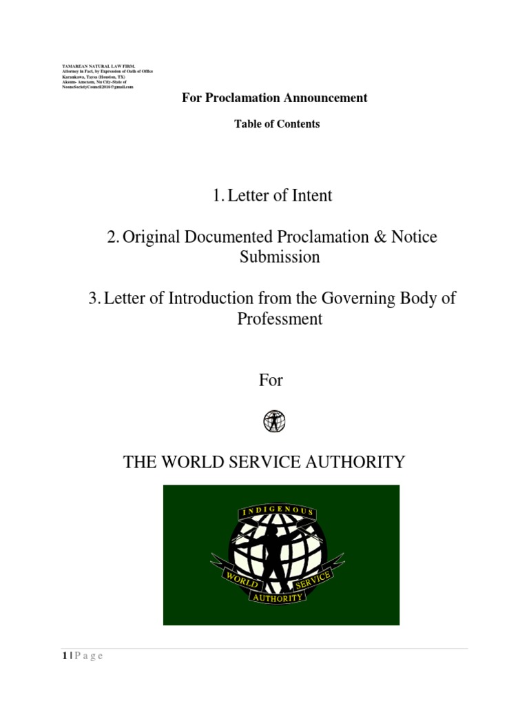 Proclamation Announcement For The WORLD SERVICE AUTHORITY | PDF | Oath ...