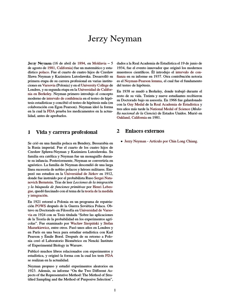 Jerzy Neyman | PDF | Probabilidades y estadísticas | Science