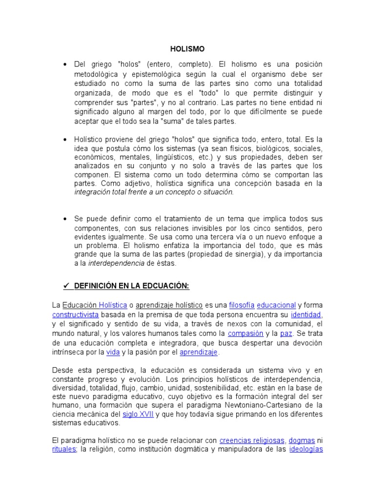 Holismo | PDF | Conceptos psicologicos | Movimientos filosóficos
