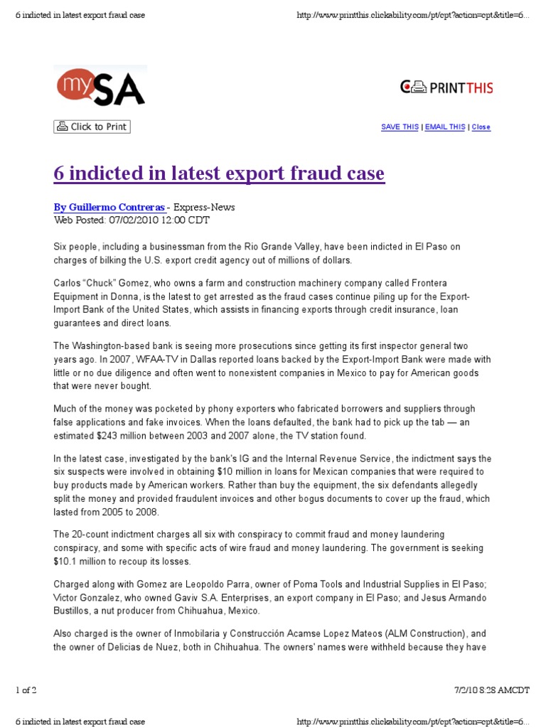6 Indicted in Latest Export Fraud Case | PDF | Fraud | Misconduct