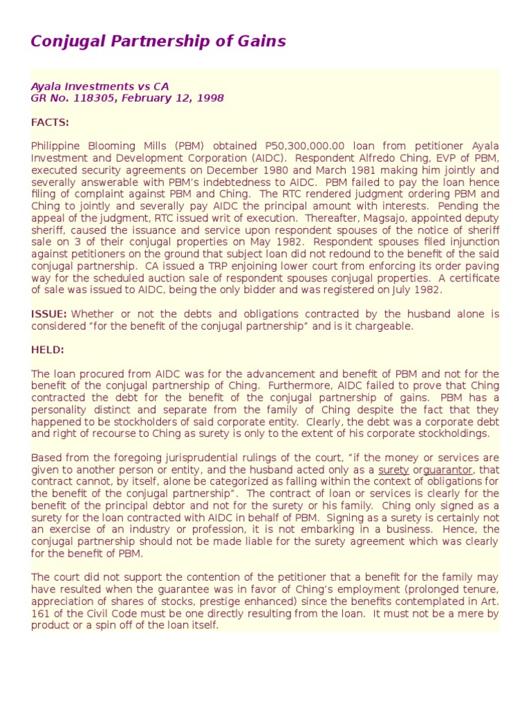 Conjugal Partnership Debt Liability Cases | PDF | Guarantee | Marriage