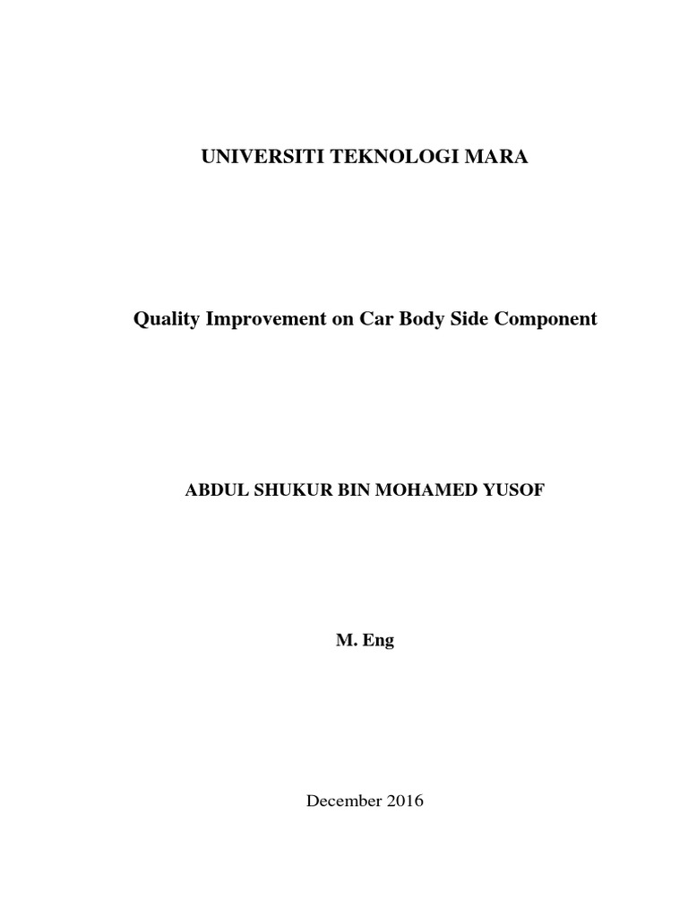 Quality Improvement in Car Body Components | PDF | Six Sigma | Thesis