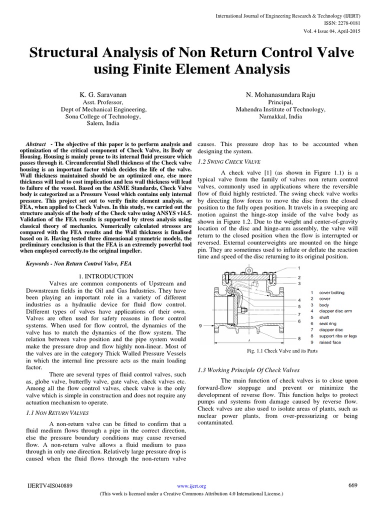Structural Analysis of Non Return Control Valve Using Finite Element ...