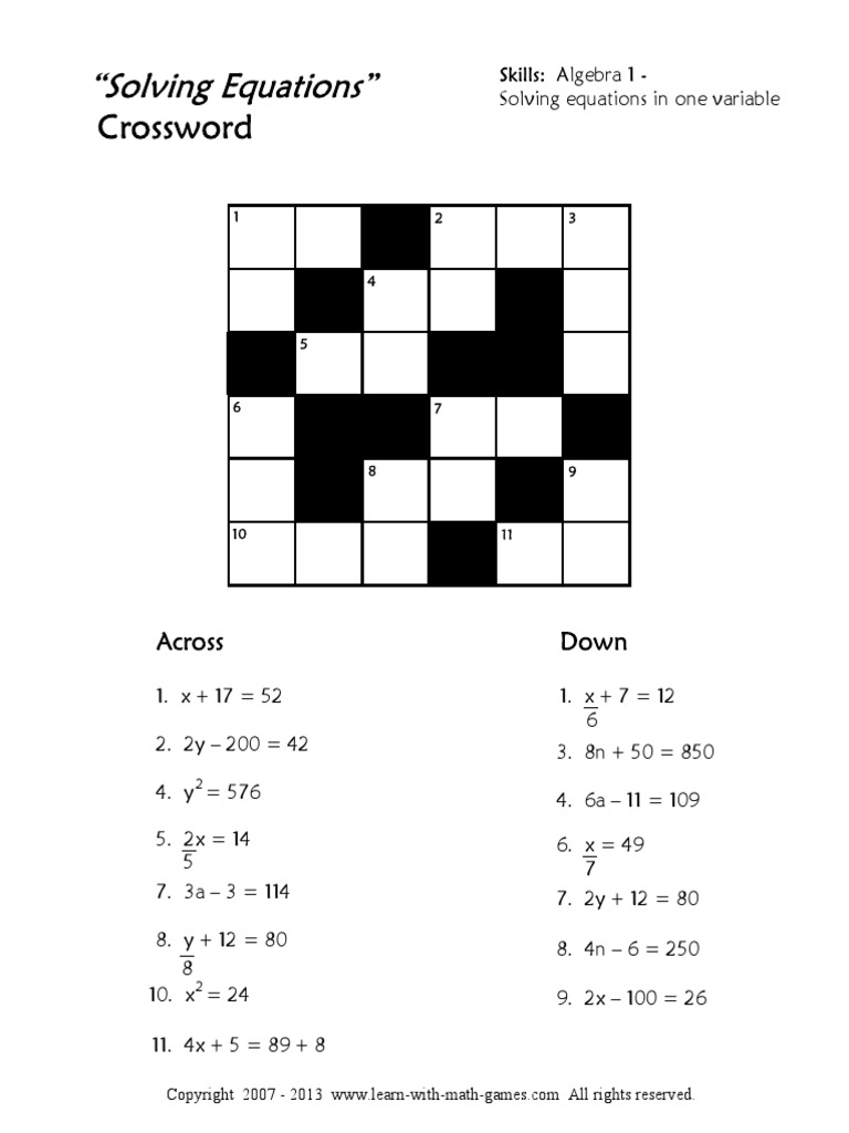 Algebra Crossword Puzzle | PDF