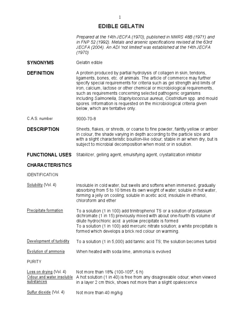 JECFA Guidelines for Edible Gelatin | PDF | Gelatin | Materials