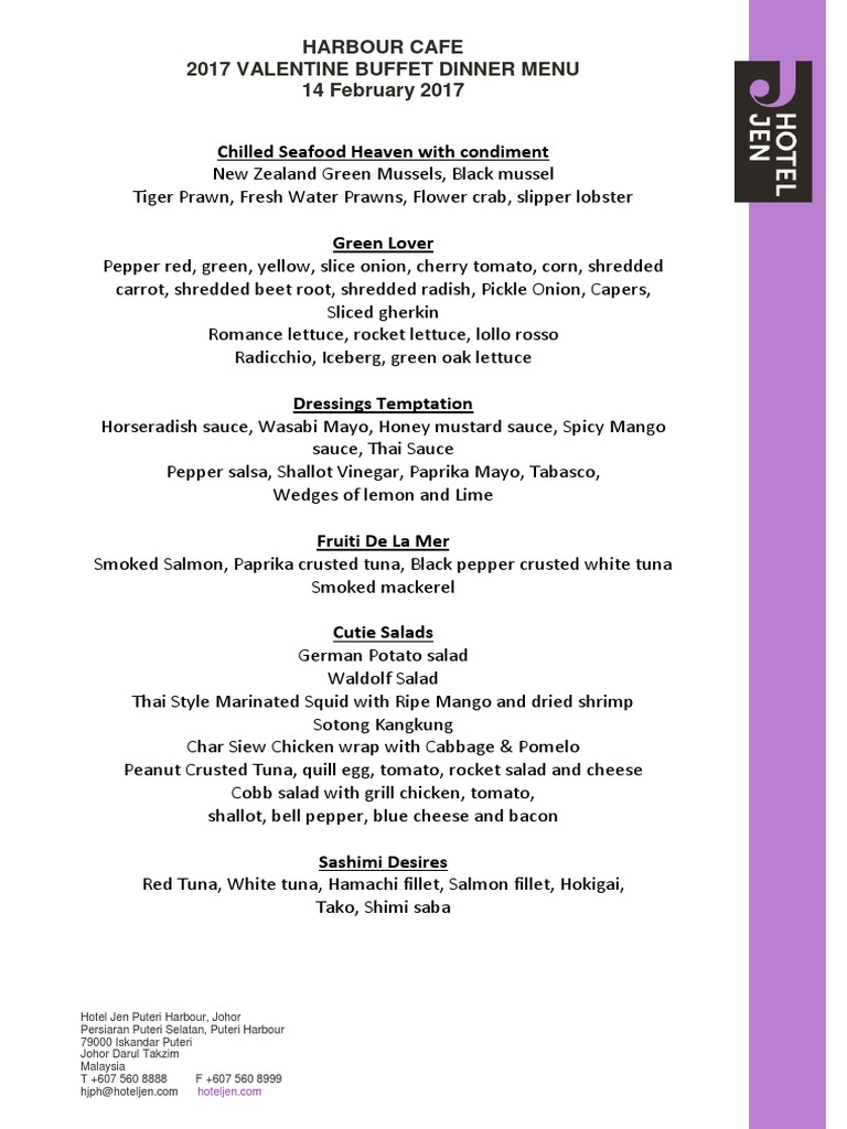 2017 Valentine's Day Buffet Dinner Menu at Harbour Cafe | PDF | Sushi ...
