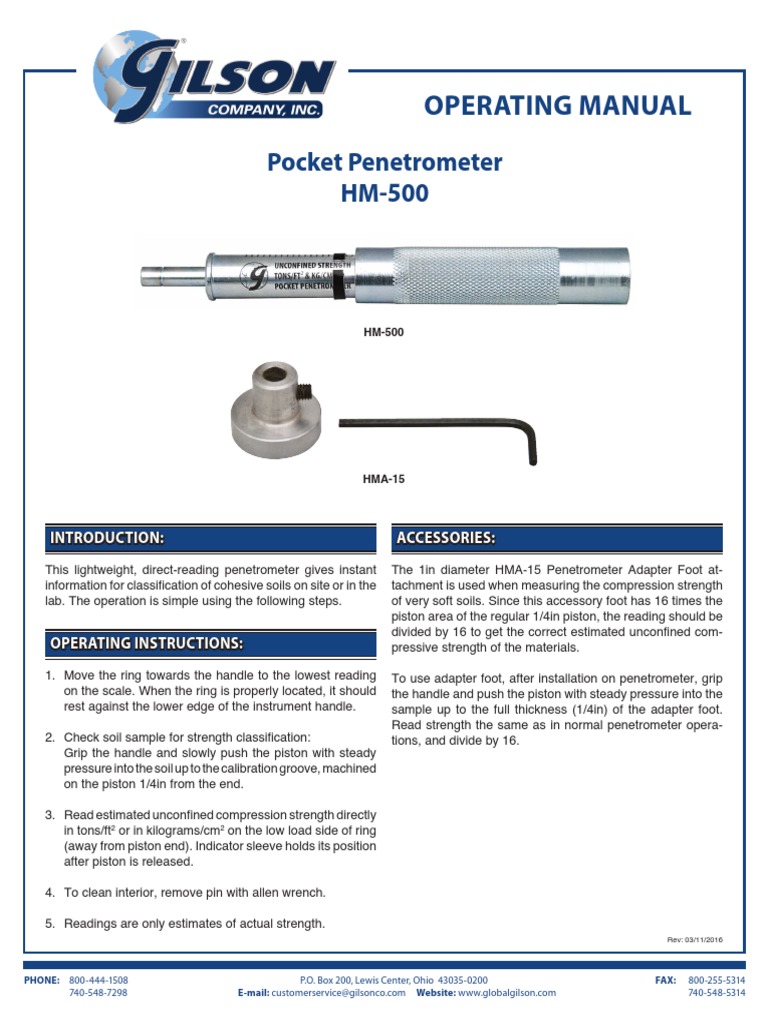 Manual - Pocket Penetrometer Gilson | PDF | Nature