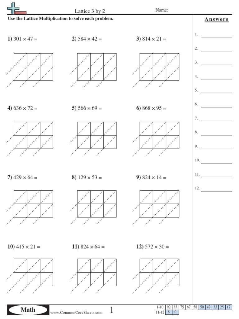 Lattice Multiplication: Solving 12 Problems Using the Lattice Method ...