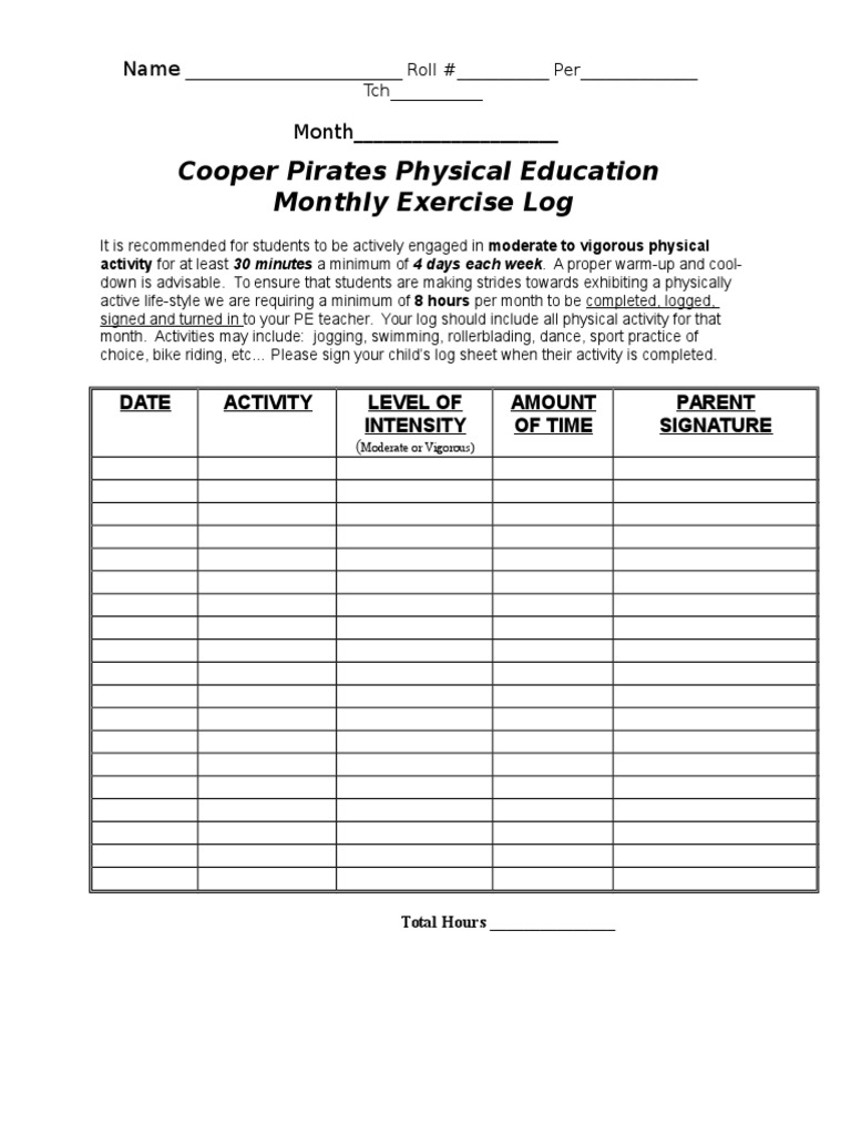 Monthly Activity Log | PDF