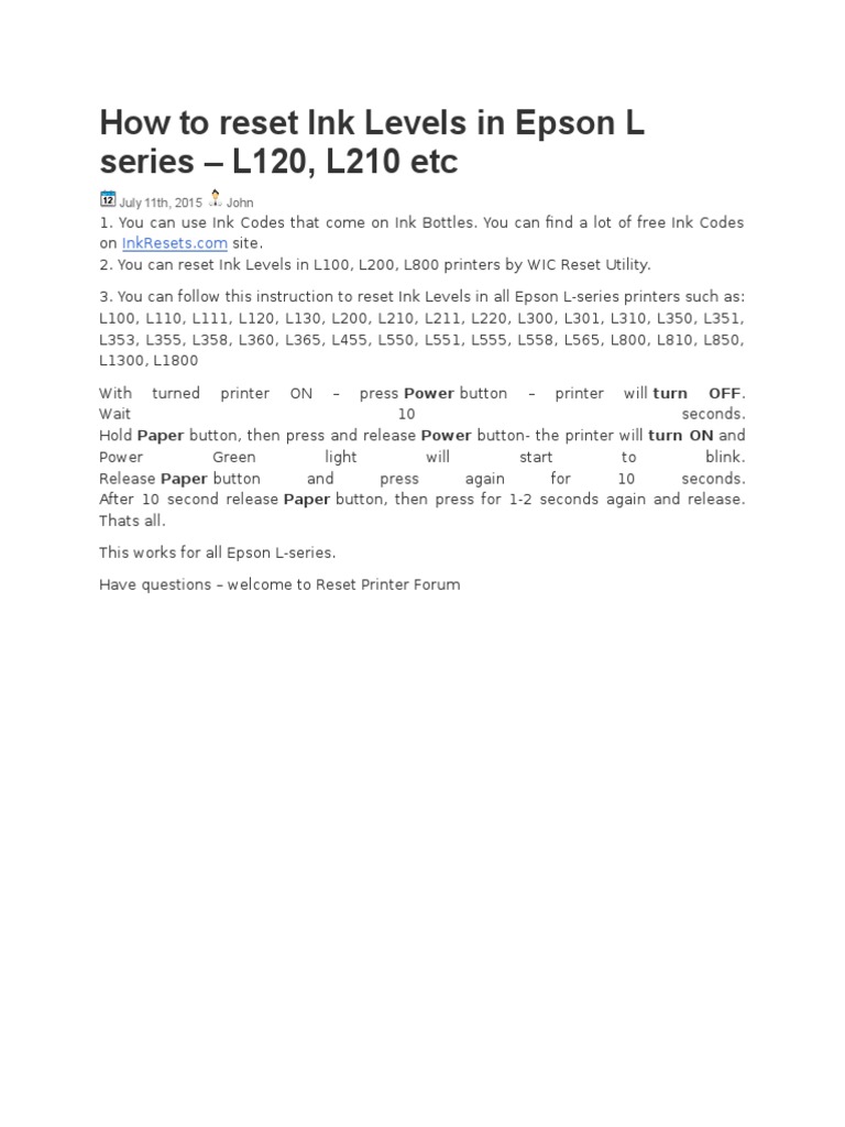 Reset Ink Level | PDF