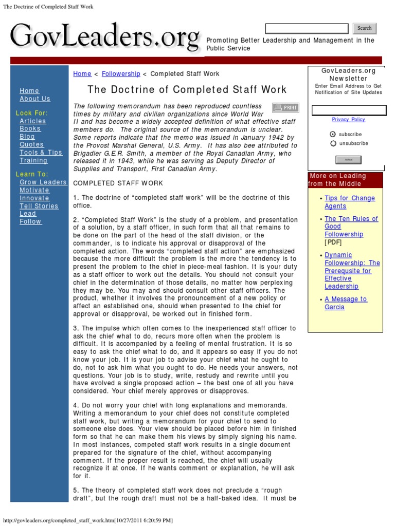 The Doctrine of Completed Staff Work | PDF | Staff (Military) | Government