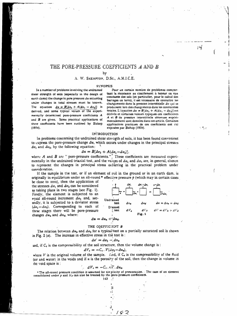 Skempton Pore Pressure Coefficients A and B PDF | PDF | Teaching ...