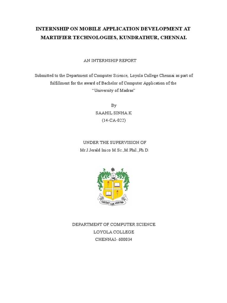 Internship Report Front Page | PDF | Doctor Of Philosophy | Academic Degree