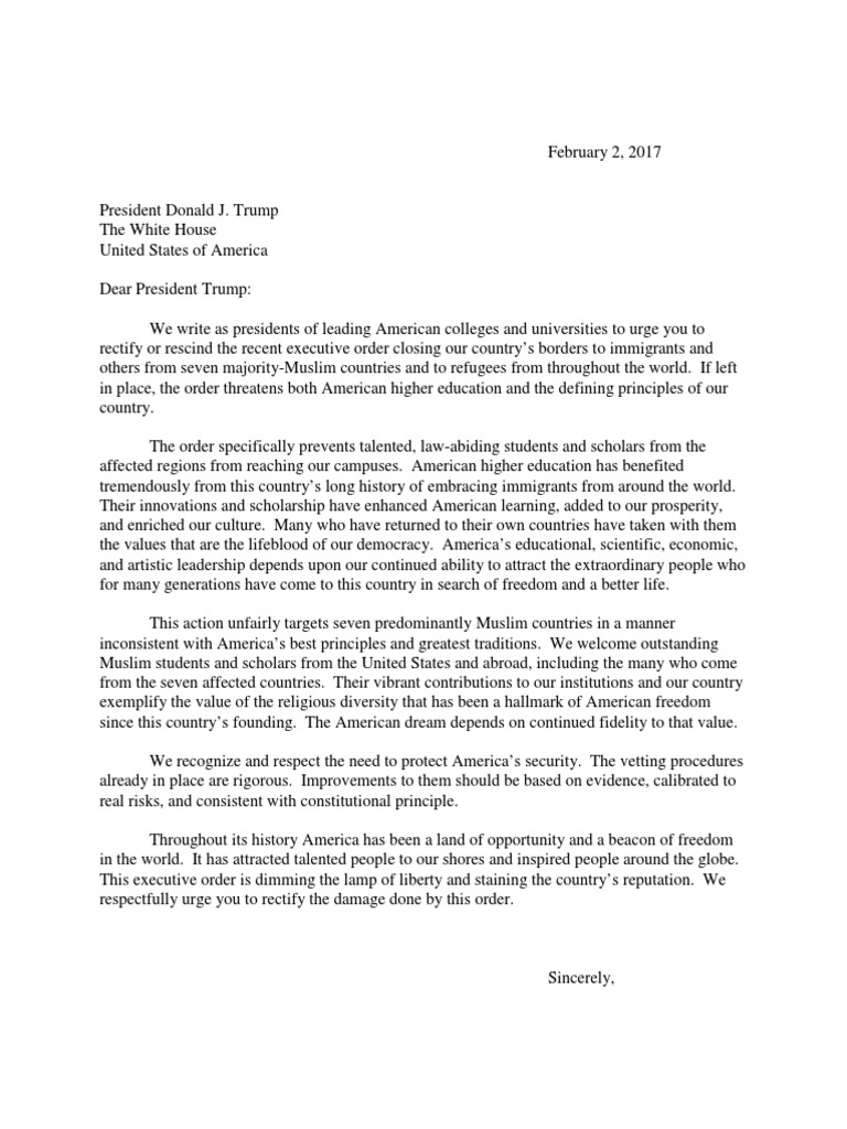Letter to President Donald Trump | United States Government | Immigration