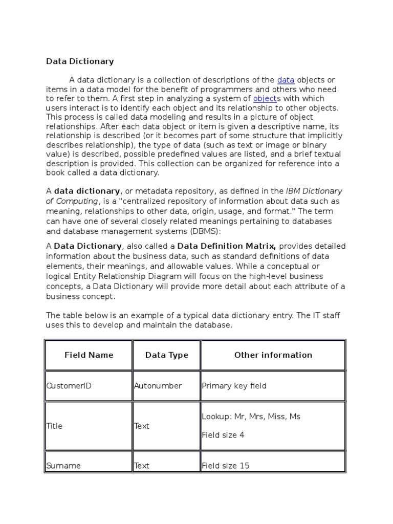 Data Dictionary: Metadata Repository | PDF | Systems Engineering ...