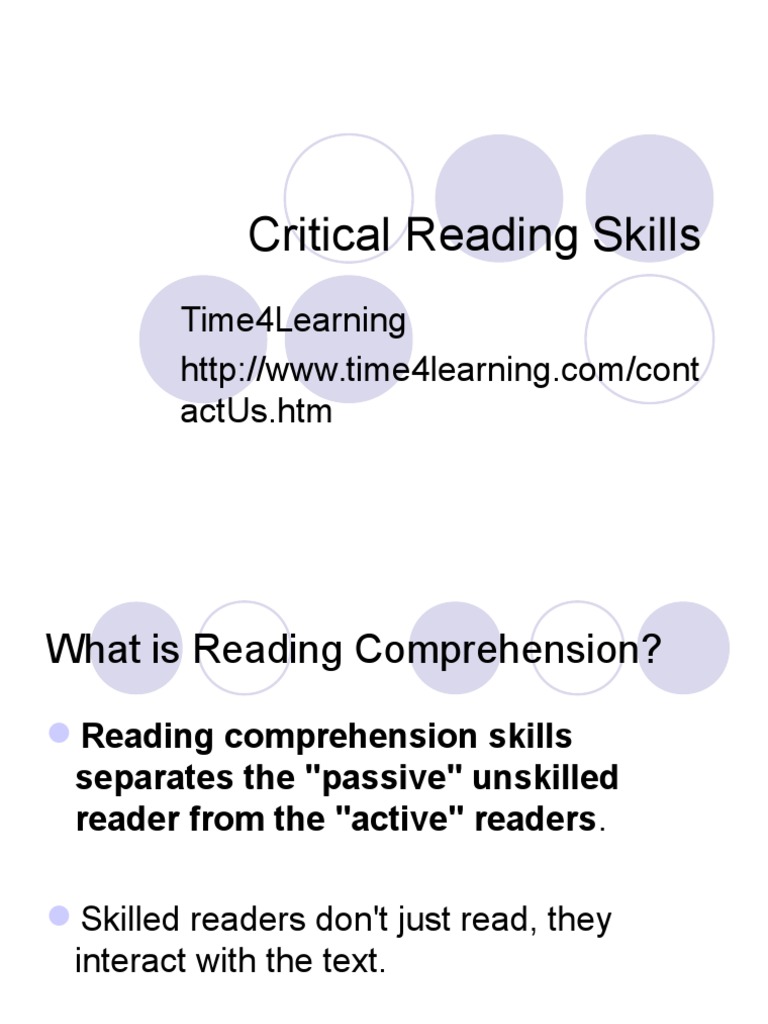 4 - Critical Reading Skills-1 | PDF | Reading (Process) | Speed Reading