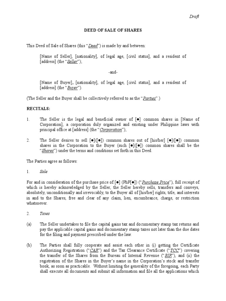 Sample - Deed of Absolute Sale of Shares | PDF | Proxy Voting | Deed