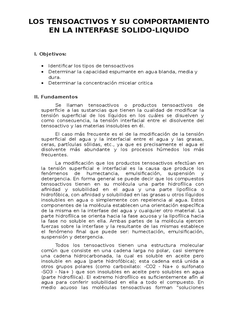 Tipos y Comportamiento de Tensoactivos | PDF | Tensioactivo | Solubilidad