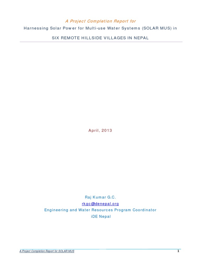Solar MUS Project Completion Report - Raj Kumar G.C. | PDF | Solar ...