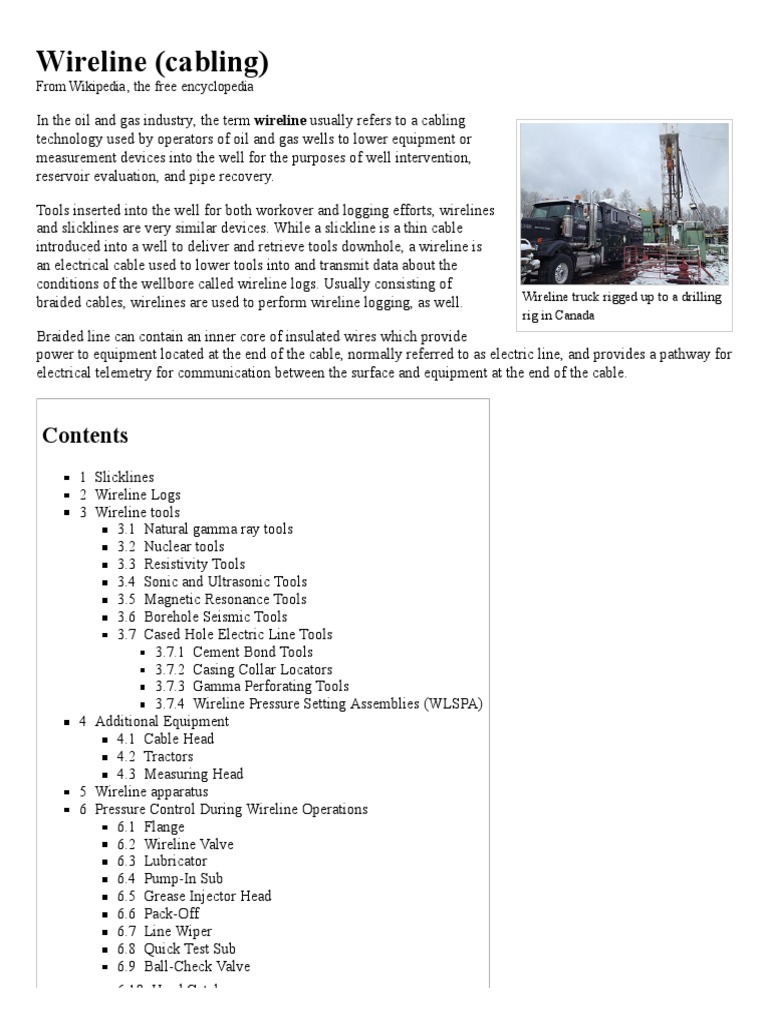 Wireline (Cabling) - Wikipedia | Download Free PDF | Chemistry | Energy And Resource